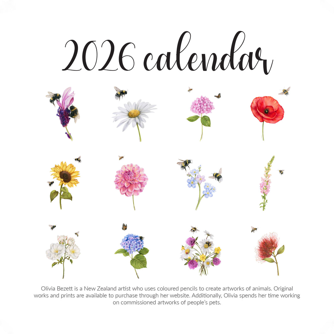 2026 Flowers and Bees Calendar – Olivia Bezett Artist